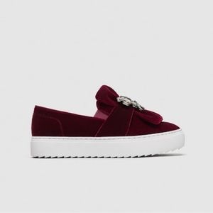 Zara | Shoes | Zara Burgundy Bejeweled Velvet Sneakers | Poshmark